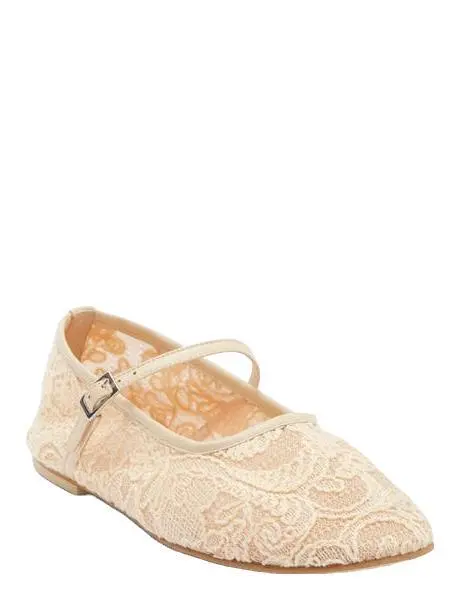 Freda Salvador Laurel Mary Jane Flat - Vanilla Jacquard Mesh