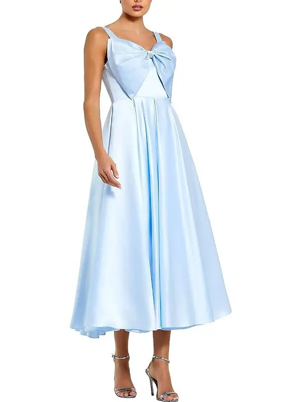 Mac Duggal Sleeveless Satin Midi Dress With Bow - Powder Blue