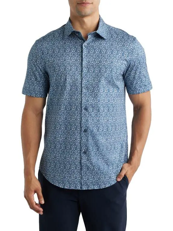 Bugatchi Miles Ooohcotton® Floral Print Short Sleeve Button-up Shirt - Navy