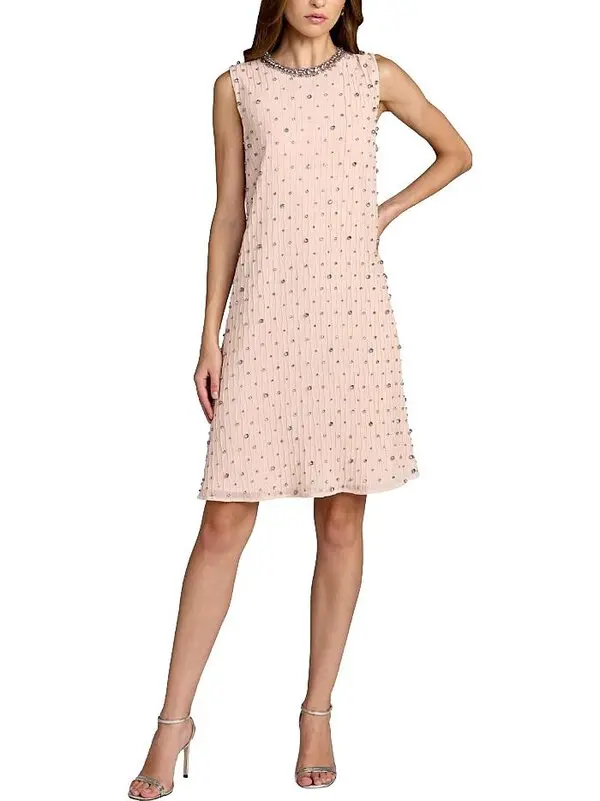 Mac Duggal Beaded Sleeveless Shift Mini Dress - Blush Multi