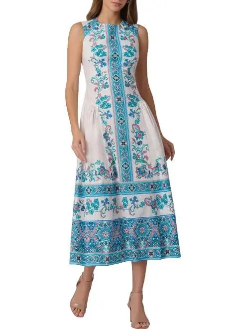 Shoshanna Warwick Tile Print Adele Dress - Sky Blue Multi