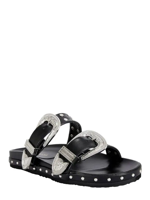 AZALEA WANG Studded Two-strap Sandal - Black