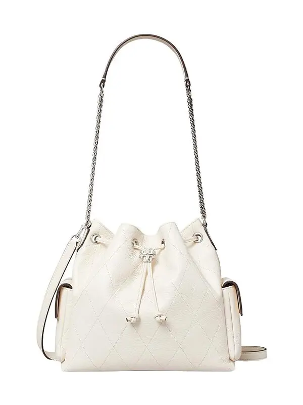 Tory Burch Charlie Quilted Leather Shoulder Bag - Light Cream