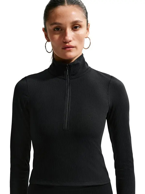 Nike Sportswear Chill Knit Quarter-zip Ribbed Top - Black