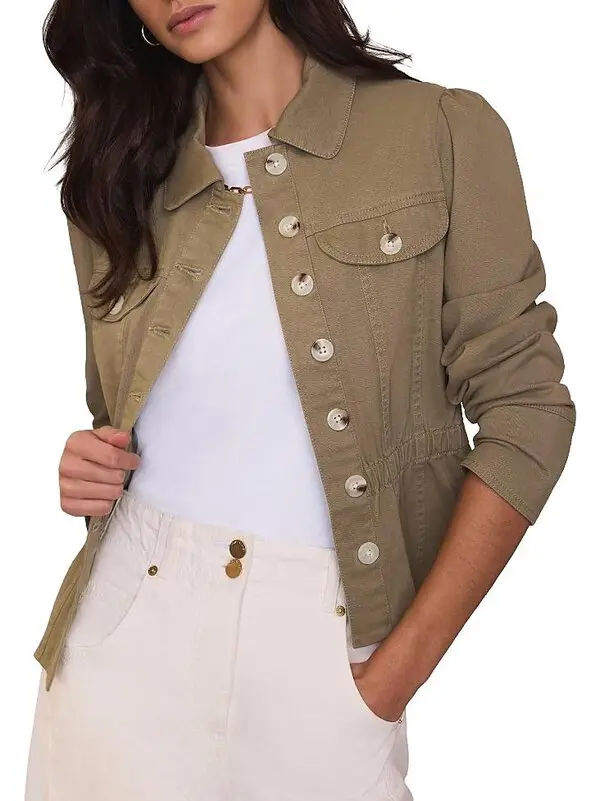Mint Velvet Collared Peplum Jacket - Khaki