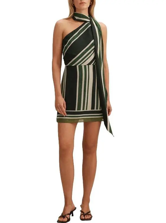 EVER NEW Trudy One-shoulder Mini Dress - Verde Stripe