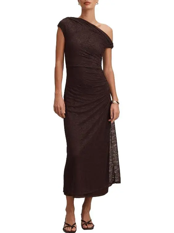 EVER NEW Paris Asymmetric Lace Midi Dress - Chocolate