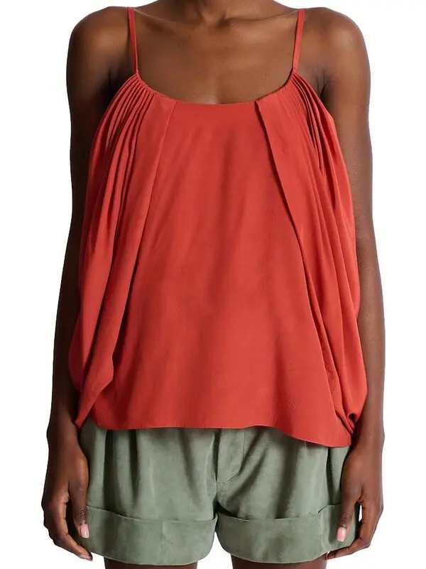 Balmain Draped Silk Crepe Top - Red