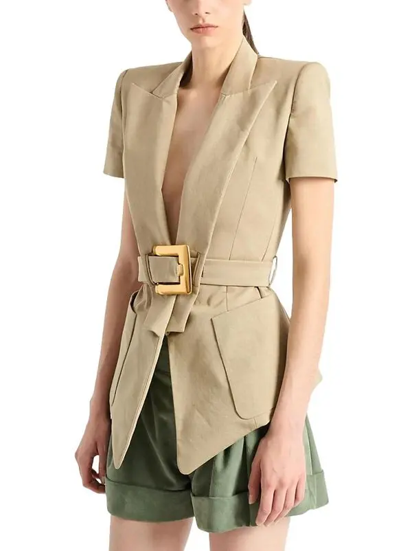 Balmain Belted Gabardine Anthem Jacket - Beige
