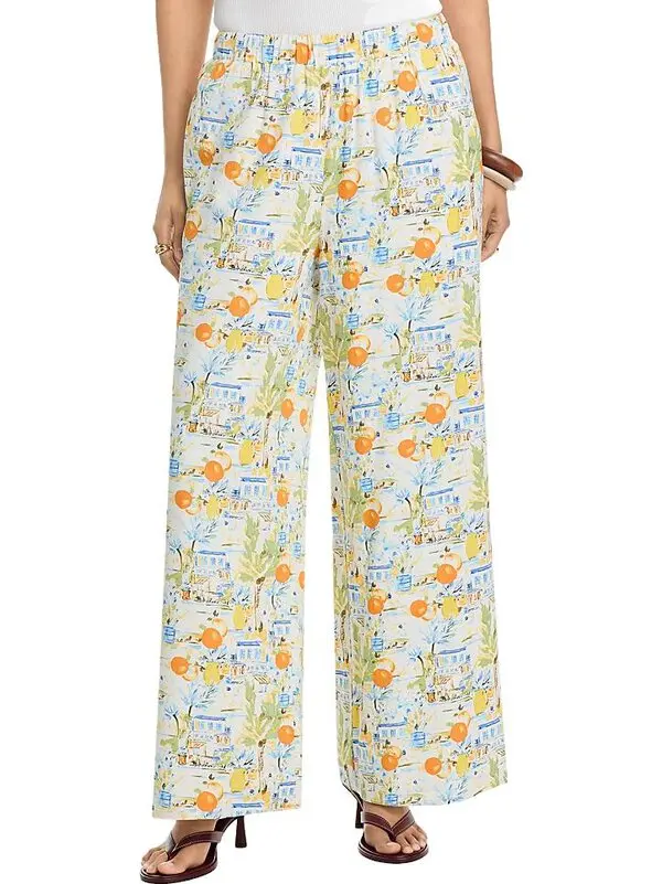 Aqua Beach Vacation Wide Leg Pants - Aqua/multi
