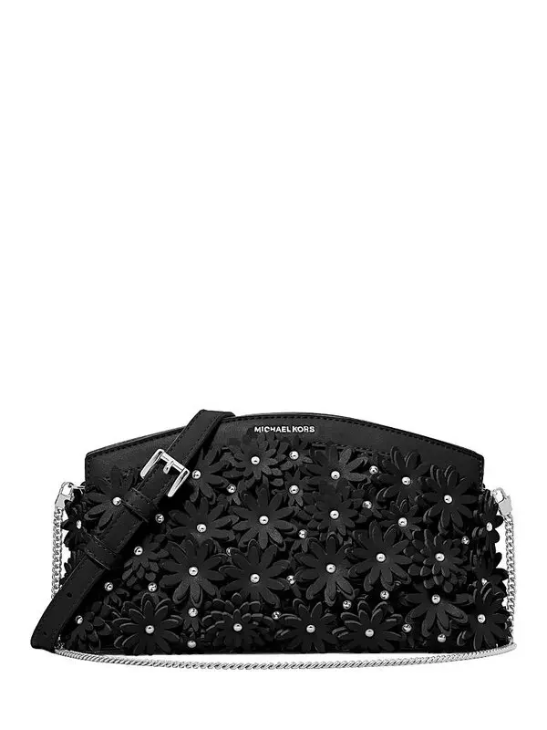 Michael Kors Athena Small Floral Embellished Leather Crossbody Clutch - Black