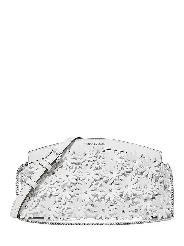 Michael Kors Athena Small Floral Embellished Leather Crossbody Clutch - Optic White
