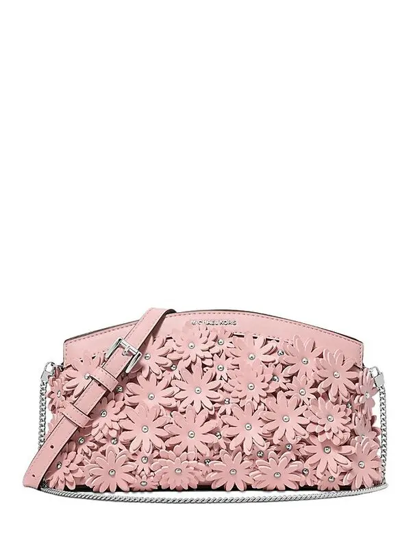 Michael Kors Athena Small Floral Embellished Leather Crossbody Clutch - Smokey Rose