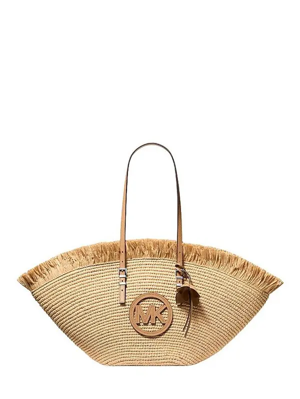 Michael Kors Large Crochet Straw Fan Tote Bag - Natural/peanut
