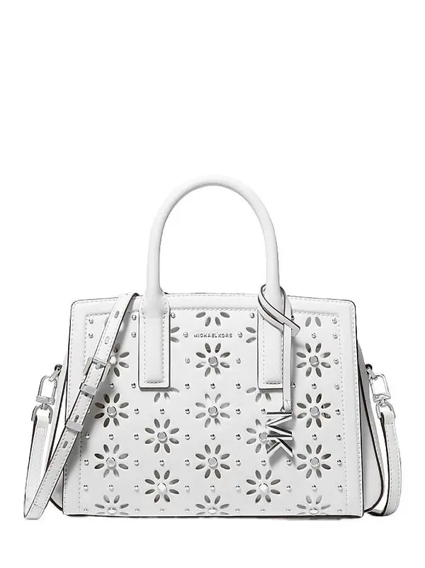 Michael Kors Laila Small Flower Cutout Leather Satchel - Optic White