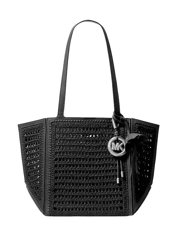 Michael Kors Jordi Crochet Straw Tote Bag - Black