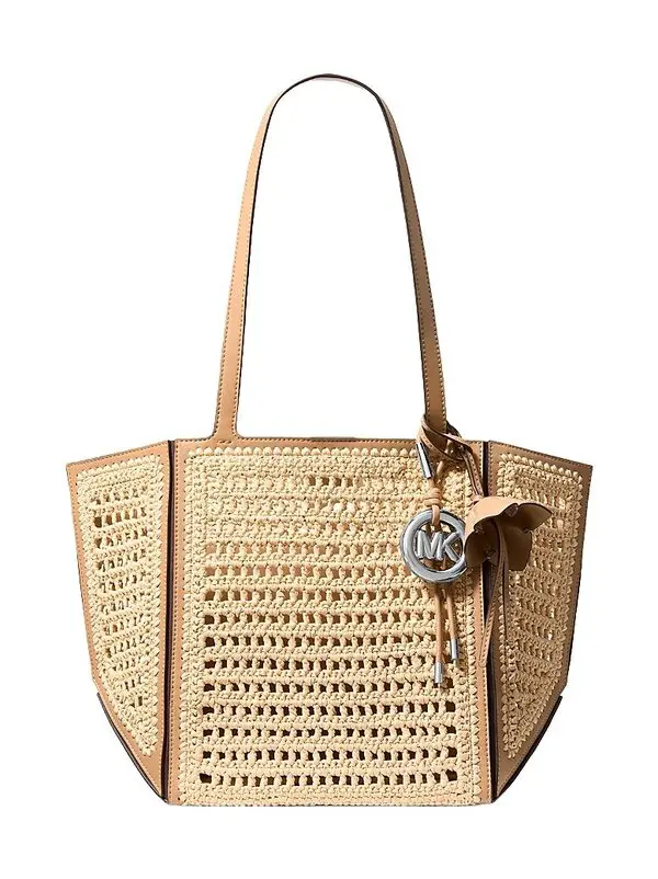 Michael Kors Jordi Crochet Straw Tote Bag - Natural/peanut