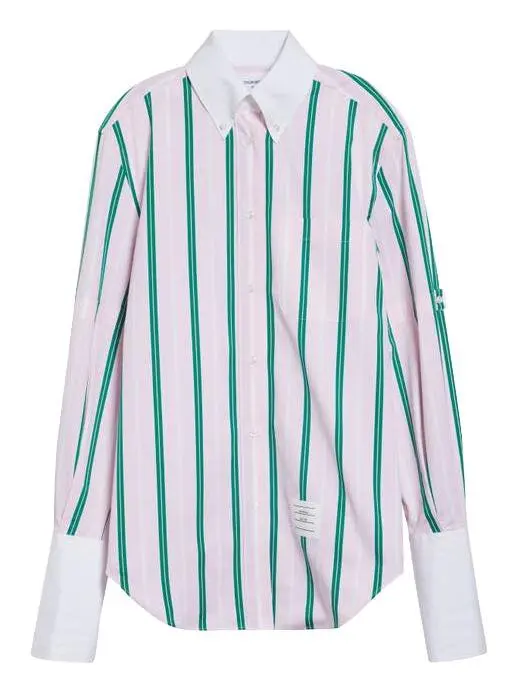 Thom Browne Repp Stripe Oversize Button Armband Cotton Poplin Button-down Shirt - Light Pink