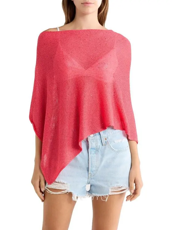 PACSUN Amaris Sequin One-shoulder Poncho - Berry