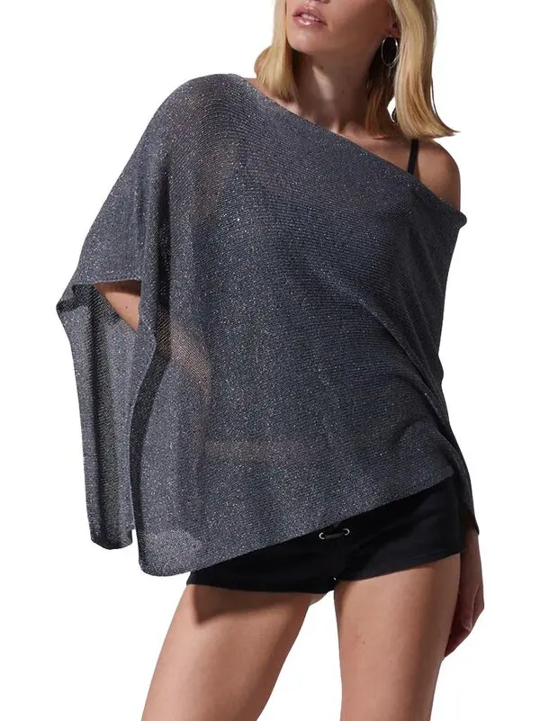 PACSUN Amaris Sequin One-shoulder Poncho - Gray