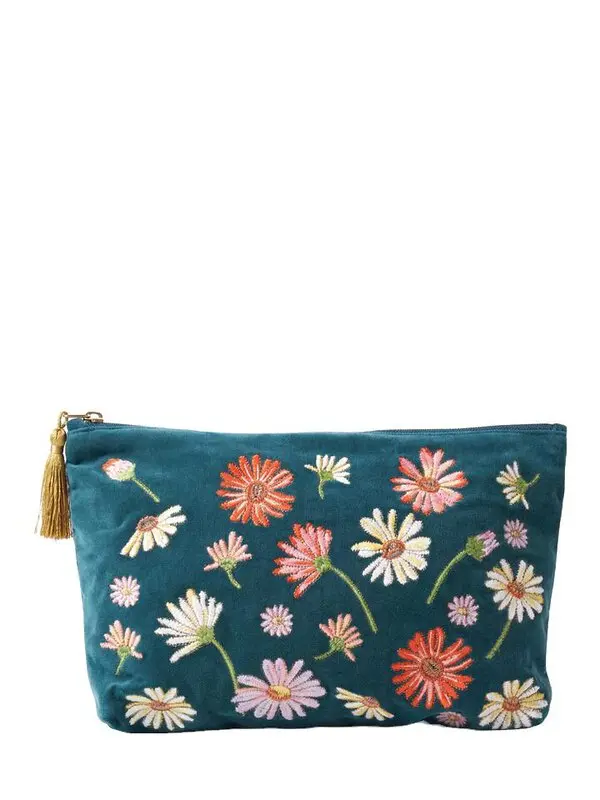 ELIZABETH SCARLETT Wildflower Velvet Pouch - Rich Blue