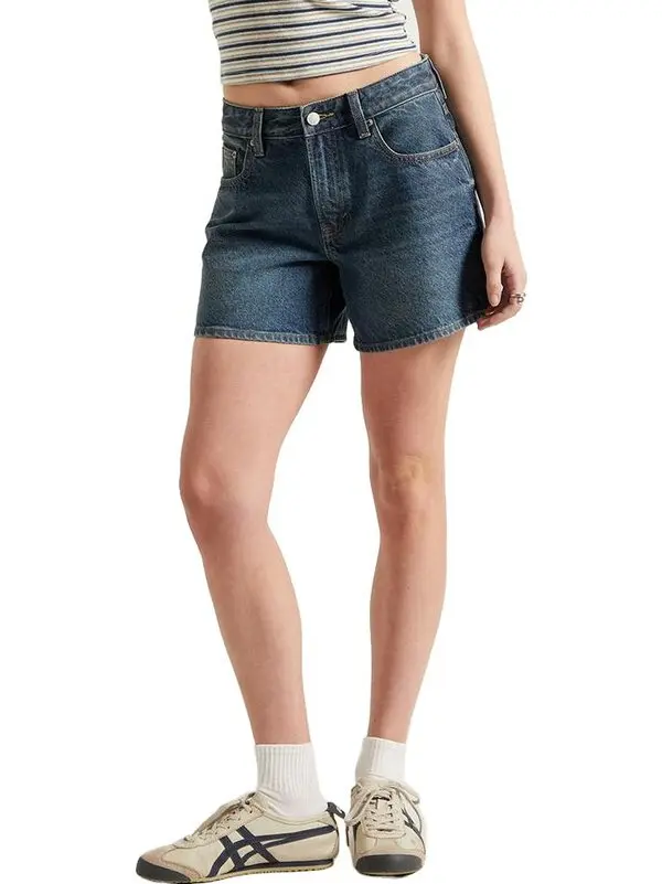 PACSUN Sophie Mid-rise Denim Mom Shorts - Dark Indigo