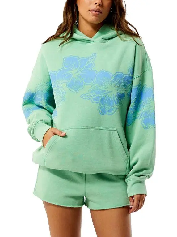 PACSUN Cotton-blend Fleece Hibiscus Print Hoodie - Green