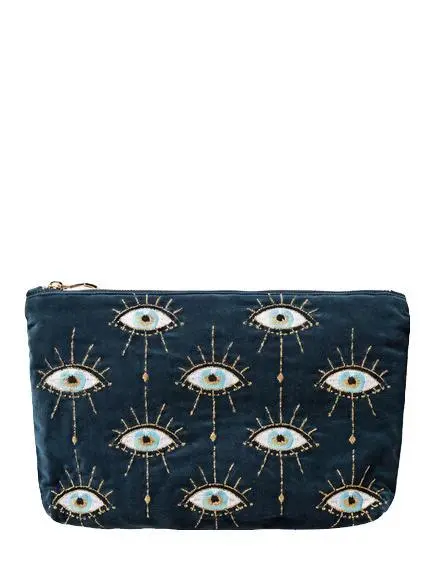 ELIZABETH SCARLETT Mystical Eye Velvet Everyday Pouch - Ink Blue