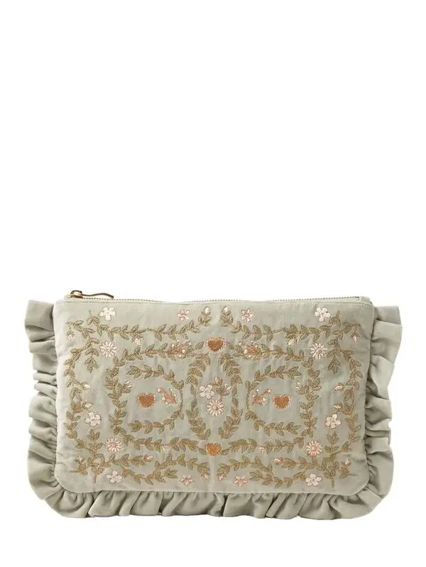 ELIZABETH SCARLETT Mediterranean Garden Velvet Everyday Pouch - Sage