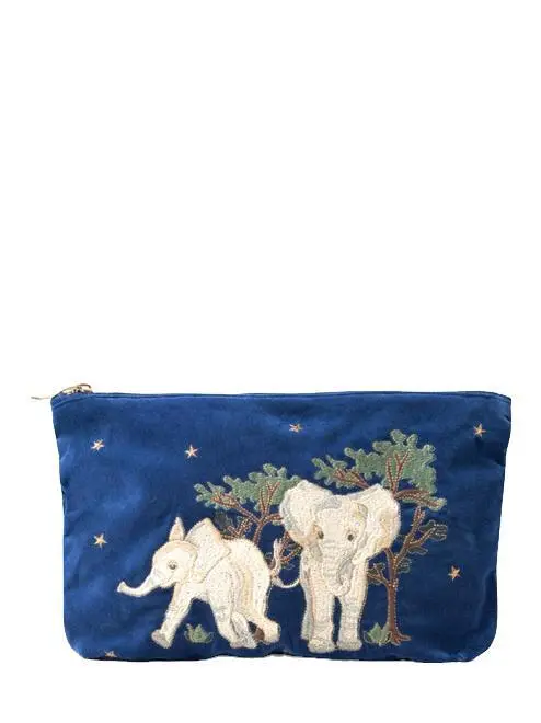 ELIZABETH SCARLETT Baby Elephant Conservation Velvet Everyday Pouch - Navy