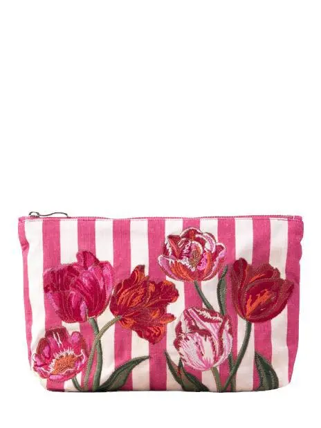 ELIZABETH SCARLETT Tulip Stripe Cotton Everyday Pouch - Pink