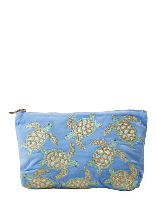 ELIZABETH SCARLETT Turtle Conservation Velvet Pouch - Caribbean Blue