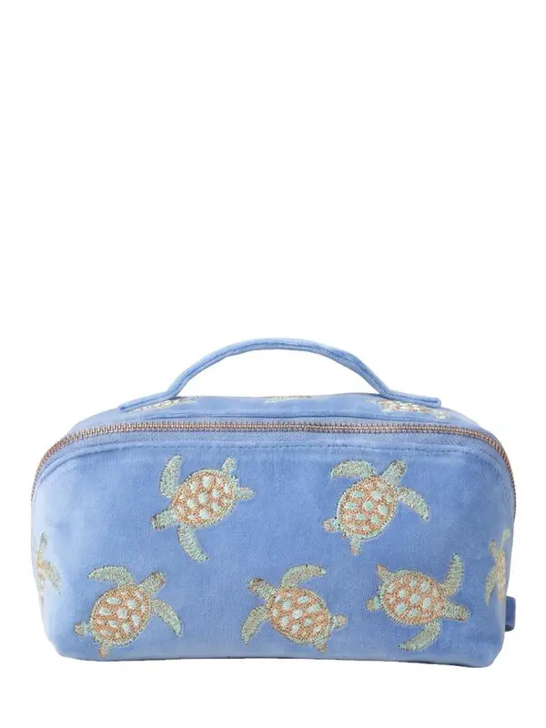 ELIZABETH SCARLETT Turtle Conservation Velvet Makeup Bag - Caribbean Blue