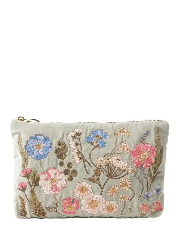 ELIZABETH SCARLETT Pressed Flowers Velvet Everyday Pouch - Sage