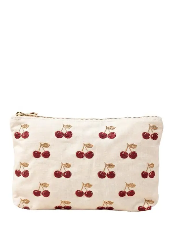 ELIZABETH SCARLETT Cherries Velvet Everyday Pouch - Cream