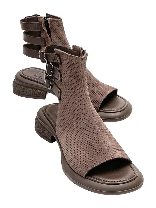 FOREVER & ALWAYS SHOES Carina Leather Side Zip Sandal - Mink Suede