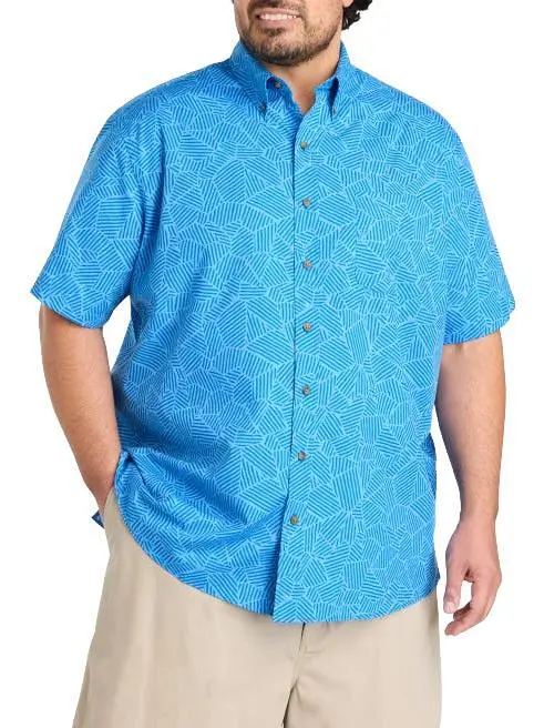 HARBOR BAY BY DXL Big & Tall Easy-care Striped Sport Shirt - Blue