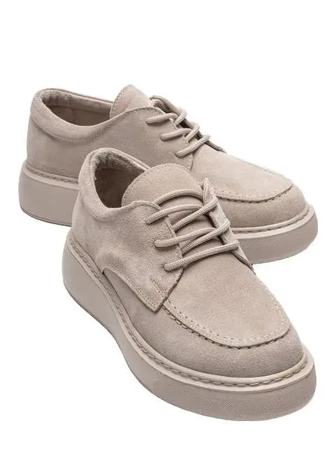 FOREVER & ALWAYS SHOES Mareon Leather Lace-up Sneakers - Beige Suede