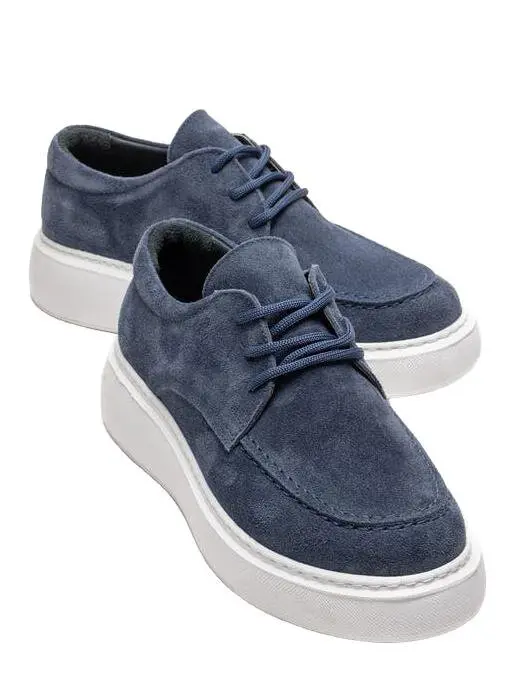 FOREVER & ALWAYS SHOES Mareon Leather Lace-up Sneakers - Blue Suede