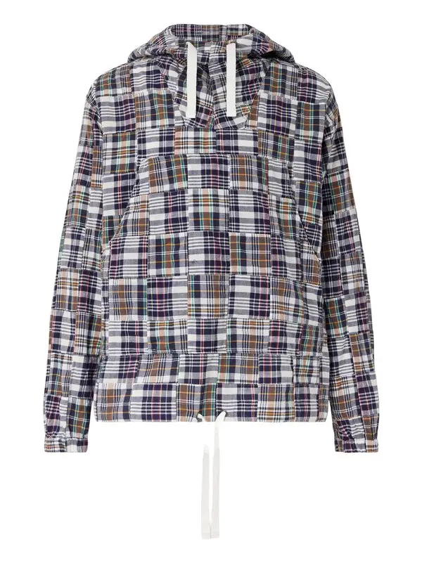 BEAMS Patchwork Checked Cotton Jacket - Navy