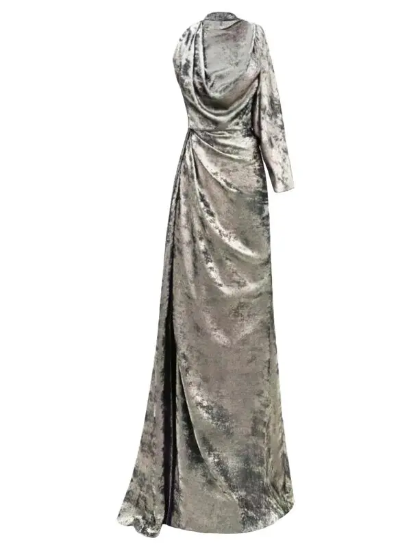 GEMY MAALOUF Asymmetrical Neck Maxi Dress - Silver