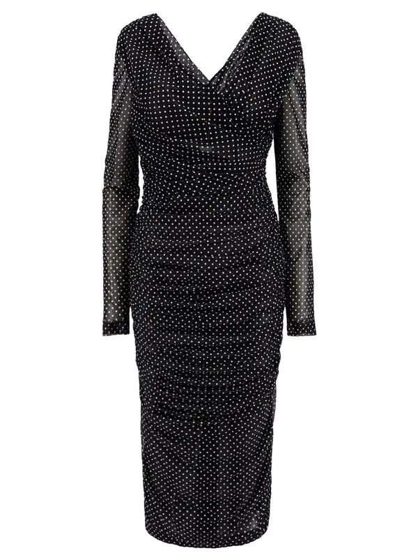 Dolce & Gabbana Polka Dot Draped Dress - Black