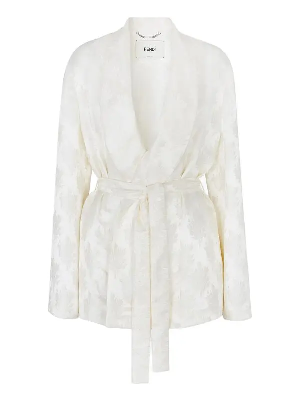 Fendi Jacquard Silk Blazer With Floral Motif - White