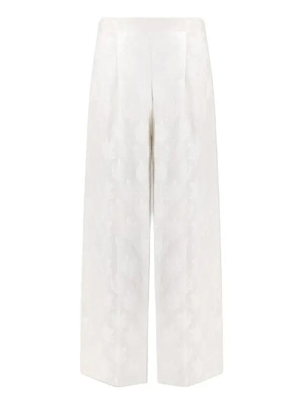Fendi Floral Jacquard Silk Trousers - White