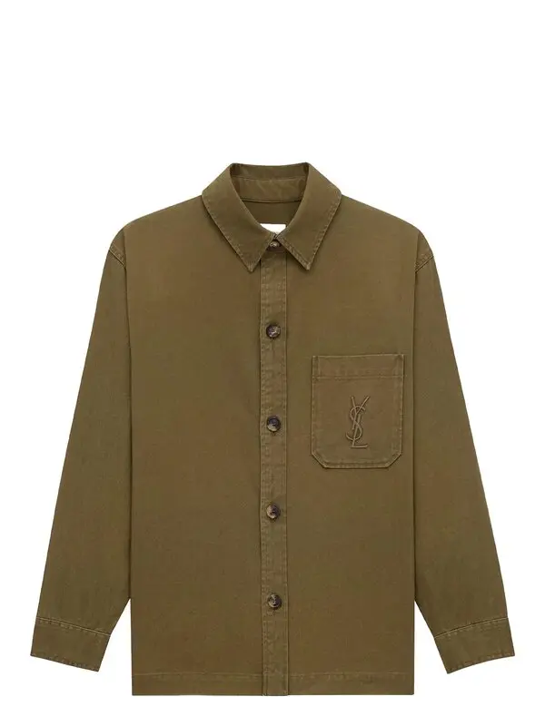 Saint Laurent Cotton And Linen Shirt With Embroidery - Brown