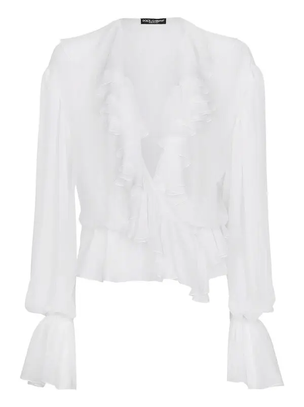 Dolce & Gabbana Silk Shirt With Rouches - White