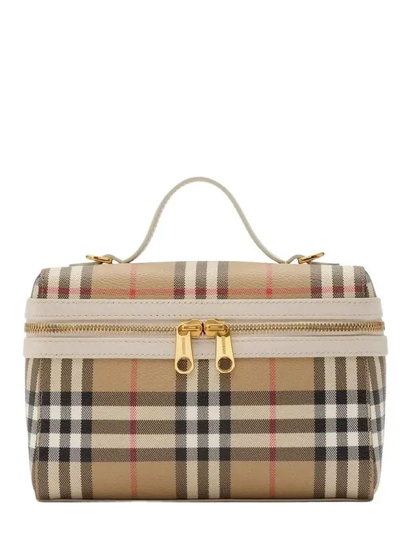 Burberry Coated Canvas Vanity Case With Check Pattern - Beige
