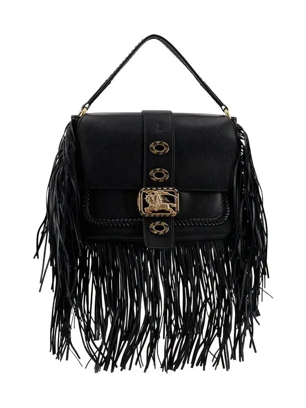 Burberry Rider Leather Shoulder Bag With Fringe - Black