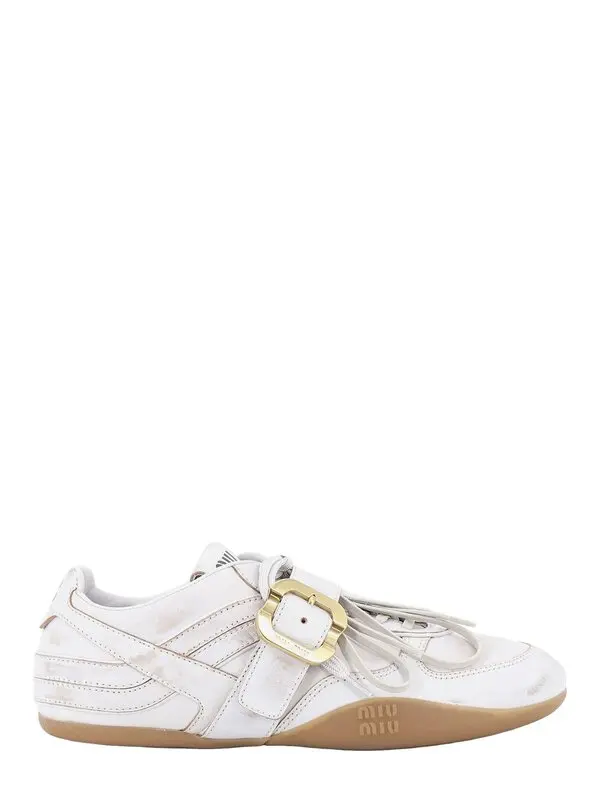 Miu Miu Lace-up Sneakers With Buckle Detail - White
