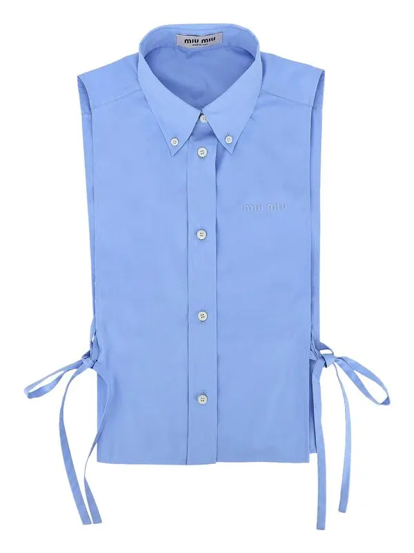 Miu Miu Cotton Shirt With Embroidered Logo - Blue